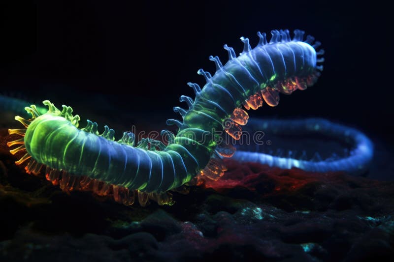 Mysterious Bioluminescent Deep Sea Worm on Ocean Floor Stock ...