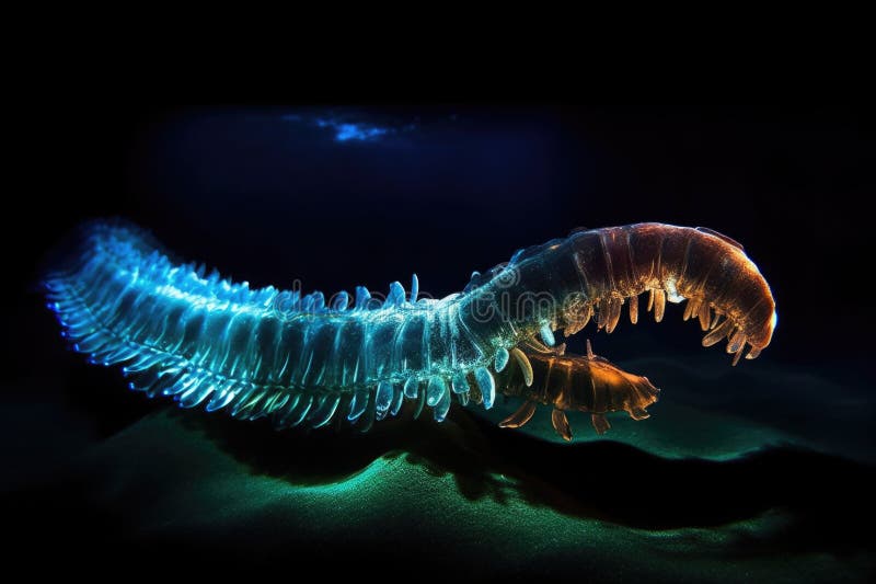 Mysterious Bioluminescent Deep Sea Worm on Ocean Floor Stock Image ...