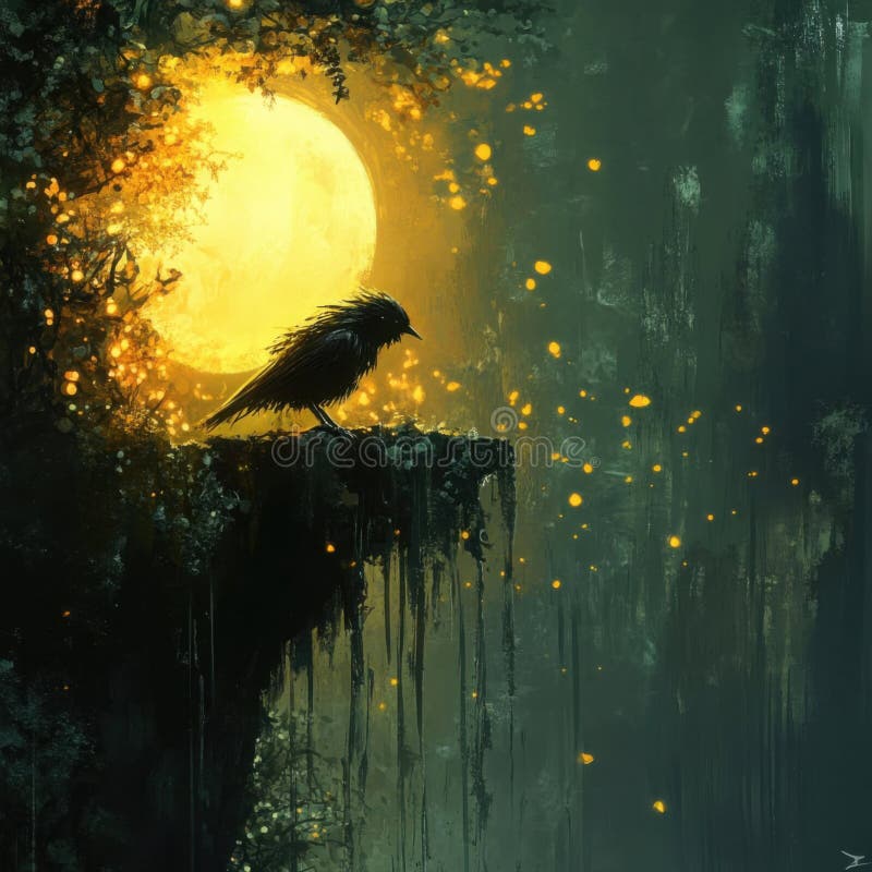 Mysterious Bird Silhouette Against Glowing Moonlight Stock Image ...