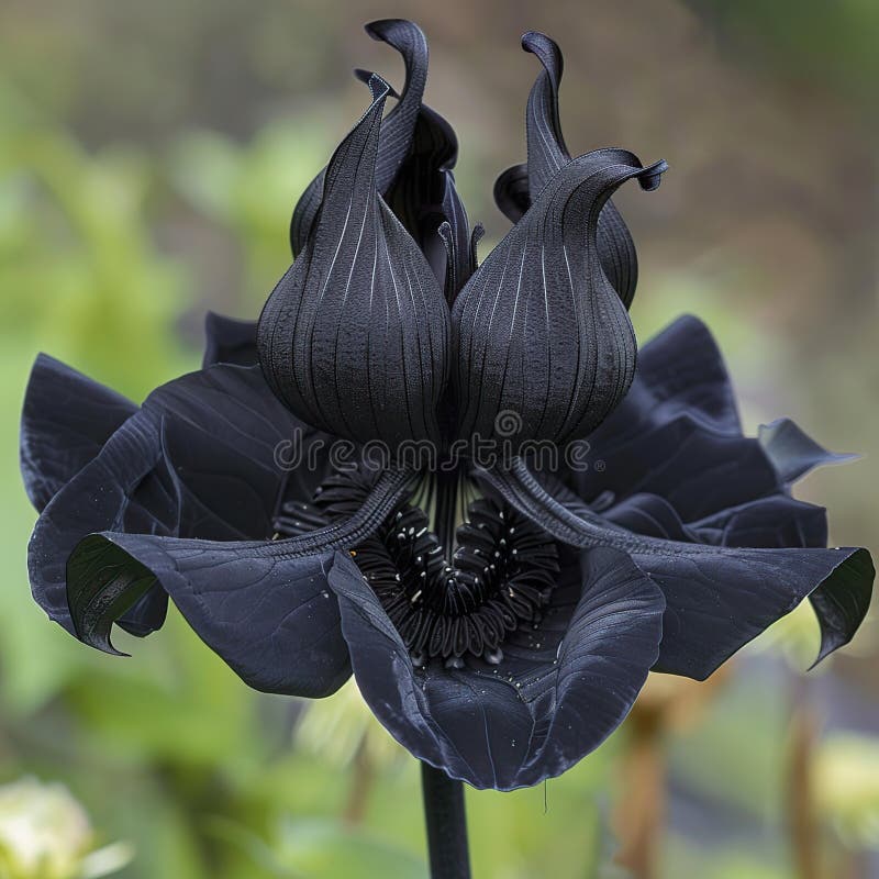 Mysterious Black Bat Flower with Unusual Shape Stock Illustration ...