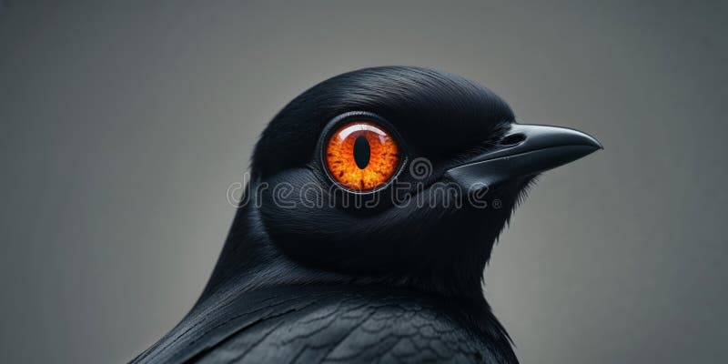 Mysterious Black Bird with Eerie Orange Eye Stock Image - Image of ...