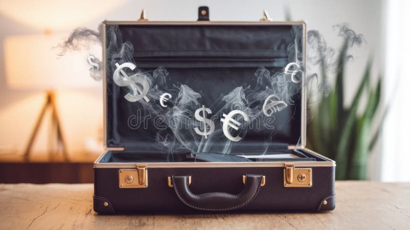A Mysterious Black Briefcase with Money Symbols Emerging from it ...