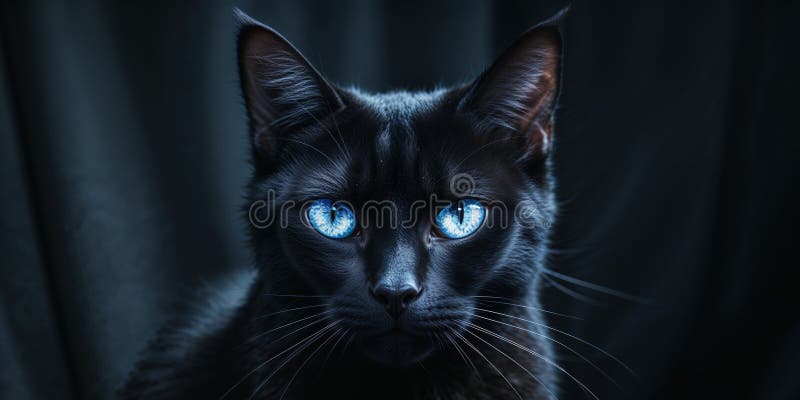 Mysterious Black Cat with Glowing Eyes in the Night Stock Photo - Image ...