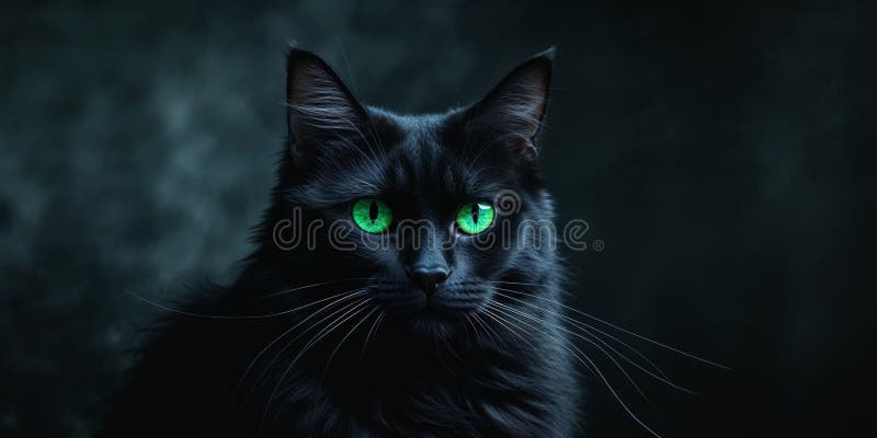 Mysterious Black Cat with Glowing Green Eyes Emerging from the Shadows ...