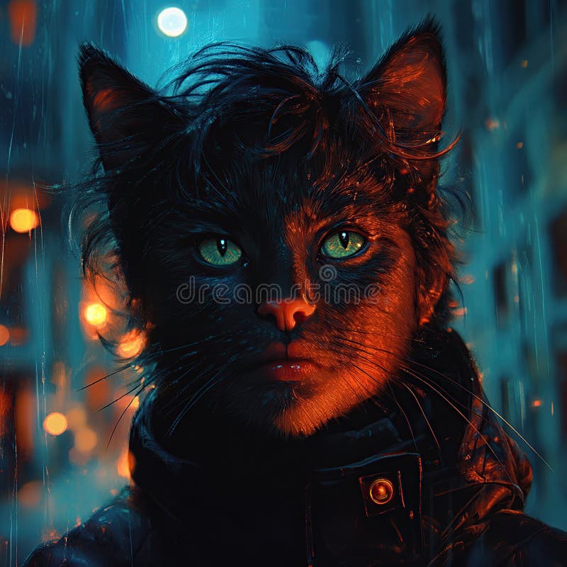 Mysterious Black Cat-human Hybrid in the City at Night Stock Photo ...