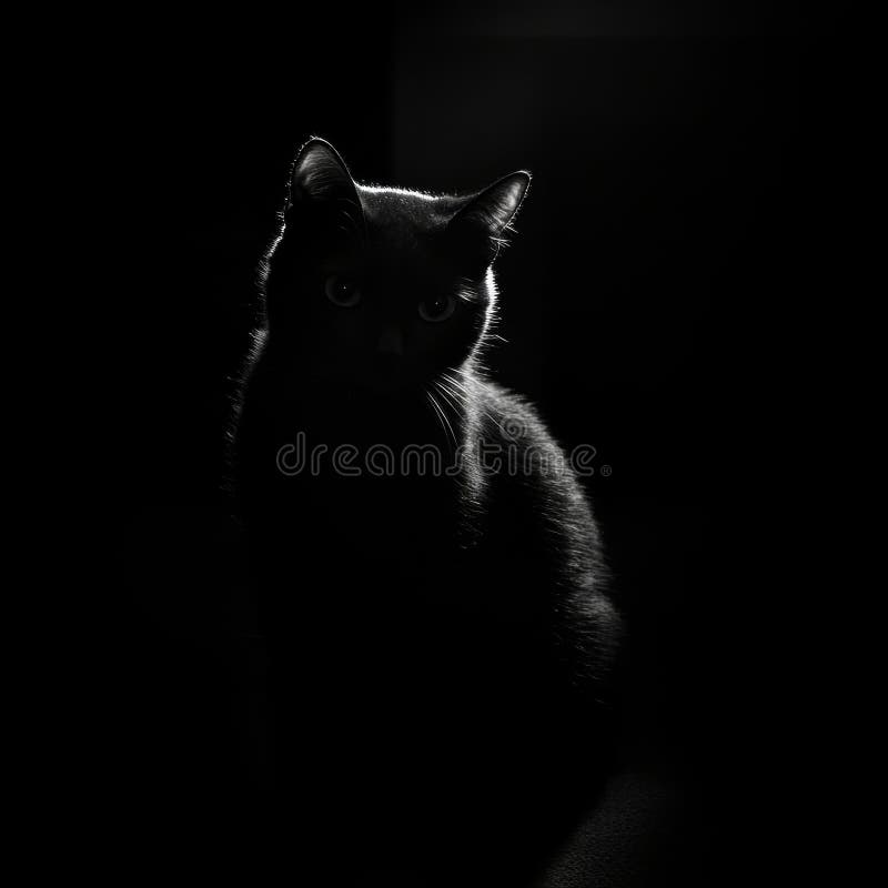 Mysterious Black Cat in Shadowy Light Stock Illustration - Illustration ...