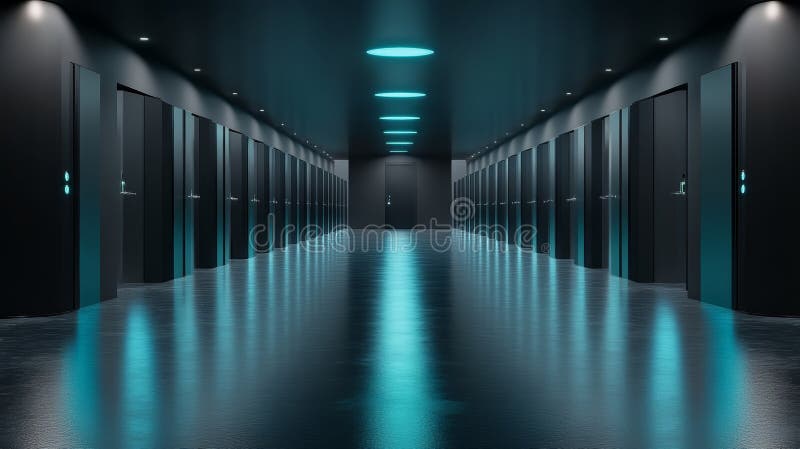 Mysterious Black Doors Line an Endless Hallway, a Captivating Image of ...