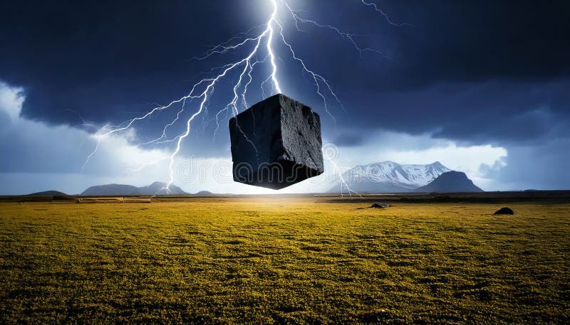 Mysterious Black Monolith Flying in Stormy Landscape. Generative AI ...