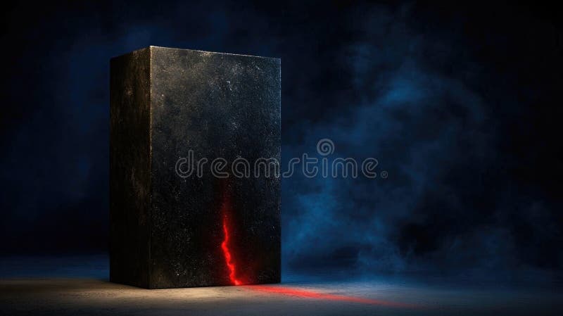 Mysterious Black Monolith with Red Light Against Blue Smoky Background ...
