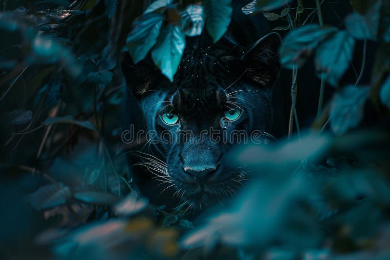 Mysterious Black Panther Stalking Its Prey in the Forest at Night Stock ...