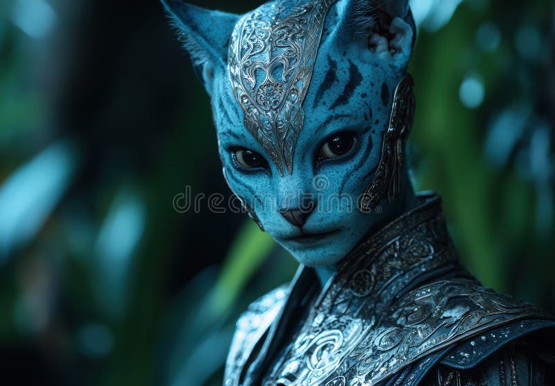 Mysterious Blue Alien Warrior with Intricate Armor Stock Illustration ...