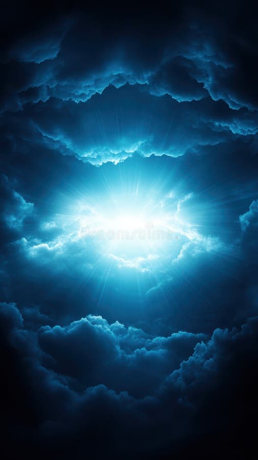 Mysterious Blue Clouds with Bright Light Shining through Stock ...