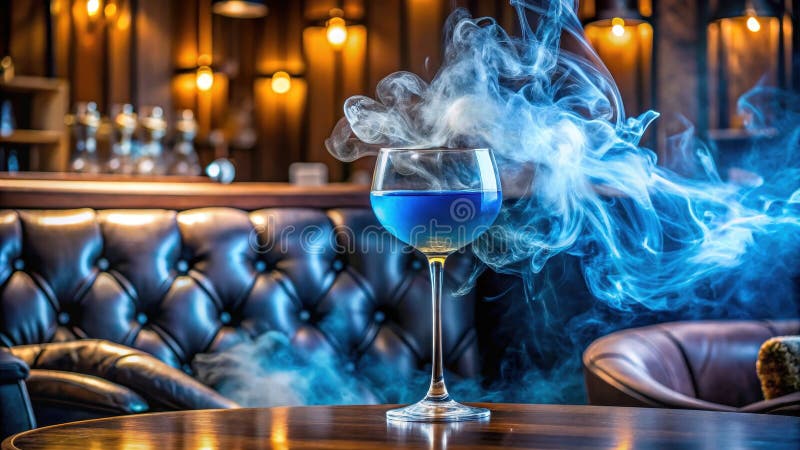 Mysterious Blue Cocktail with Enigmatic Smoke in a Luxurious Lounge ...