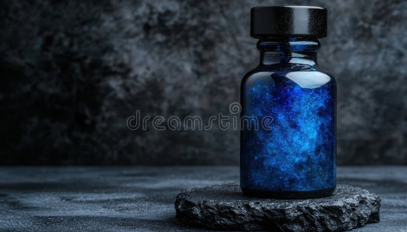 Mysterious Blue Glass Bottle on Dark Rock Stock Illustration ...