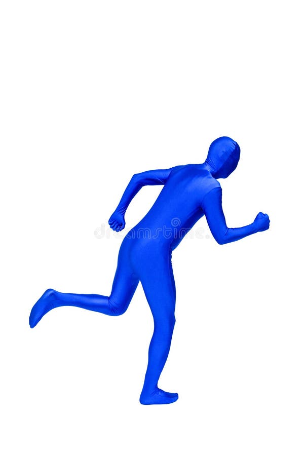 Mysterious Blue Man in Morphsuit Shows Running Stock Photo - Image of ...