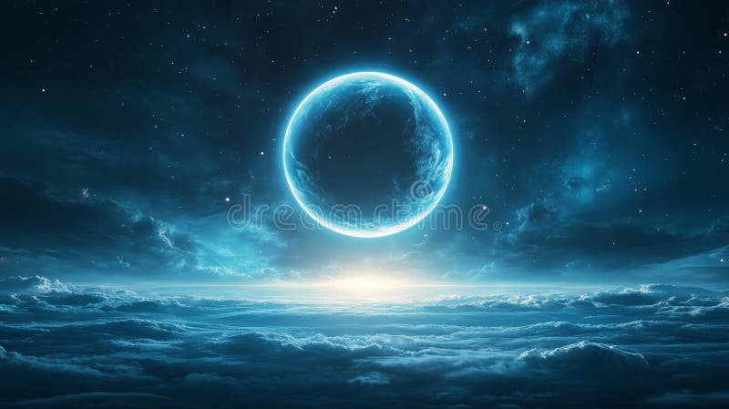 Mysterious Blue Planet Rising Above Cloud Layer Stock Illustration ...