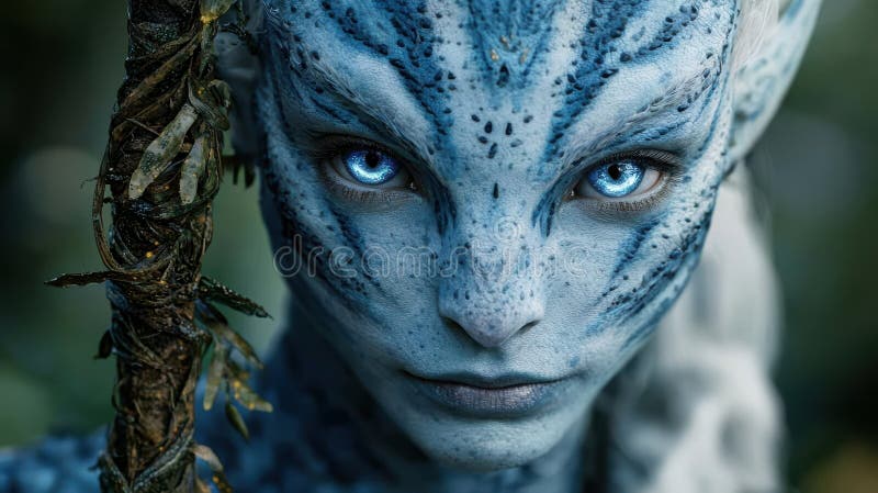 Mysterious Blue-skinned Creature with Piercing Eyes Stock Illustration ...