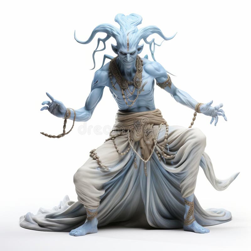 Mysterious Blue-skinned 3d Djinn in Ancient Mythological Attire Stock ...