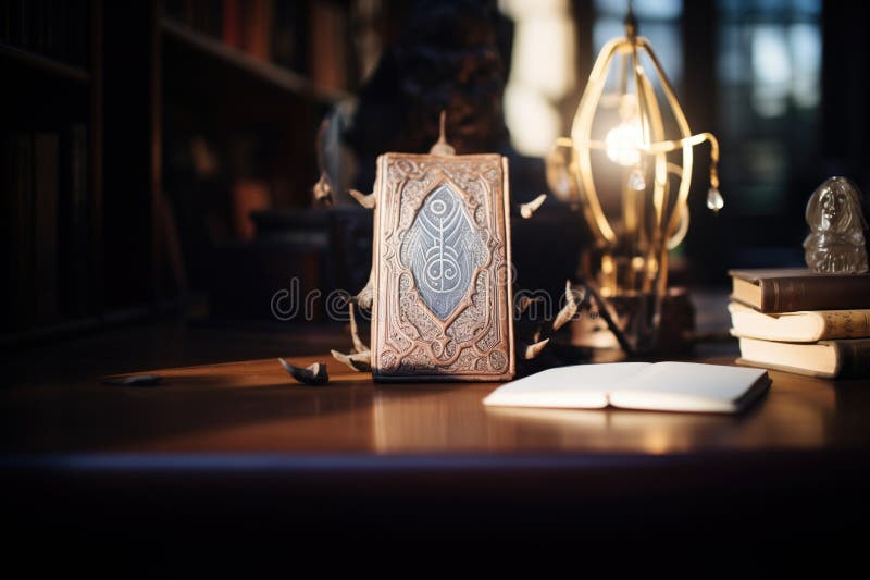 Mysterious Book with Luminescent Symbols in a Study Stock Photo - Image ...