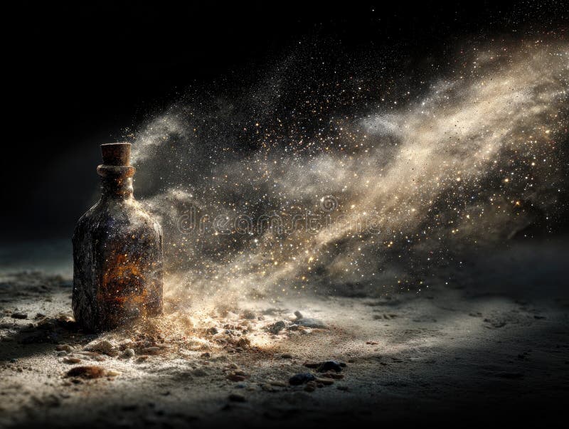Mysterious Bottle Emitting Golden Starlight Dust. Stock Illustration ...
