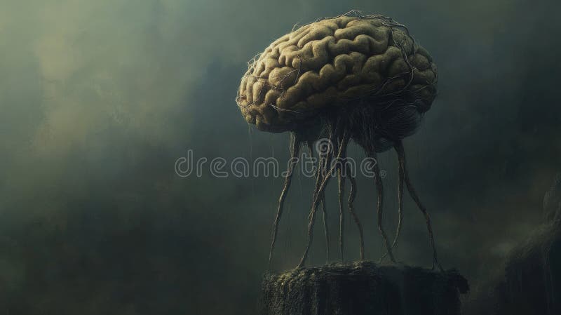 Mysterious Brain Entity on Elevated Platform Stock Photo - Image of ...