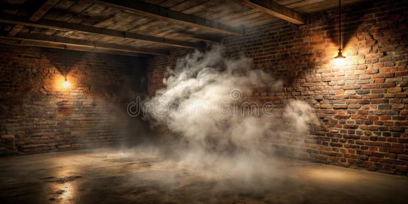 Mysterious Brick Cellar with Fog and Dim Lighting. Generative AI Stock ...