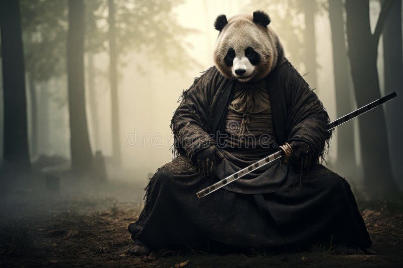 Striking Artwork Featuring a Panda Bear Wielding a Samurai Sword Stock ...