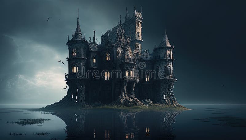 Mysterious Castle in Darkness Illustration Stock Illustration ...