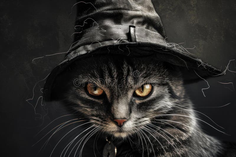 Mysterious Cat in Witch Hat Stock Image - Image of close, enigmatic ...