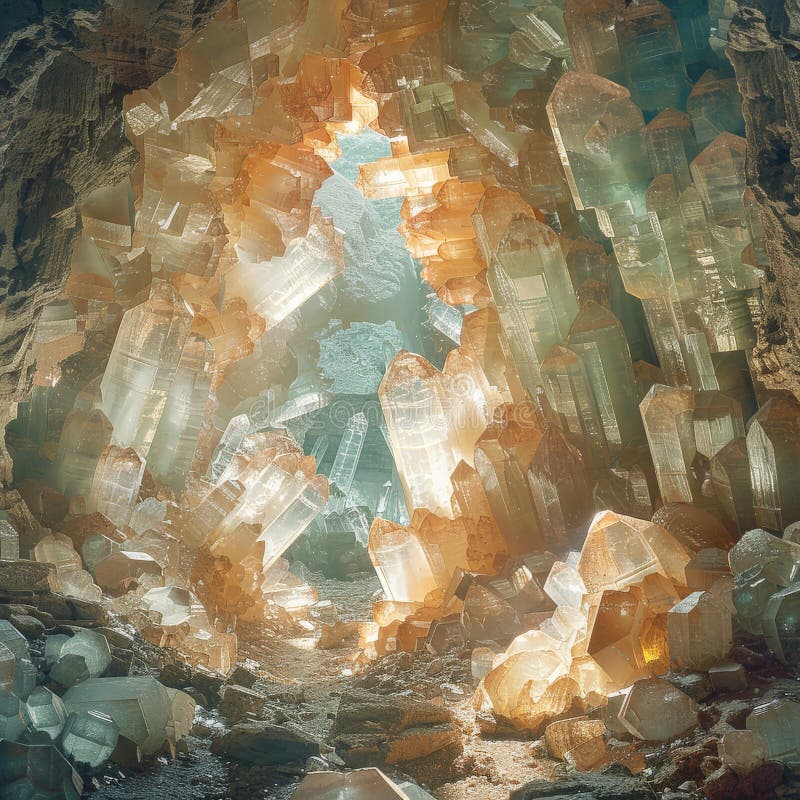 A Mysterious Cave Adorned with Numerous Crystals and Stones Stock Image ...