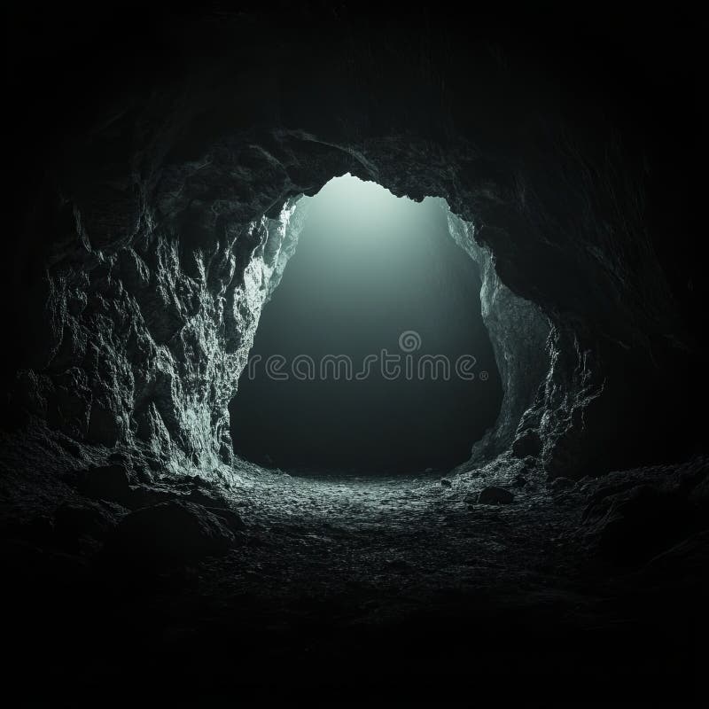 Mysterious Cave Entrance with Beam of Light Illuminating Darkness Stock ...