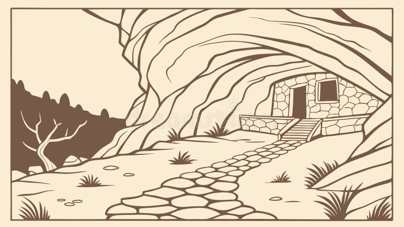Mysterious Cave Entrance with a Winding Path into the Unknown, Vector ...