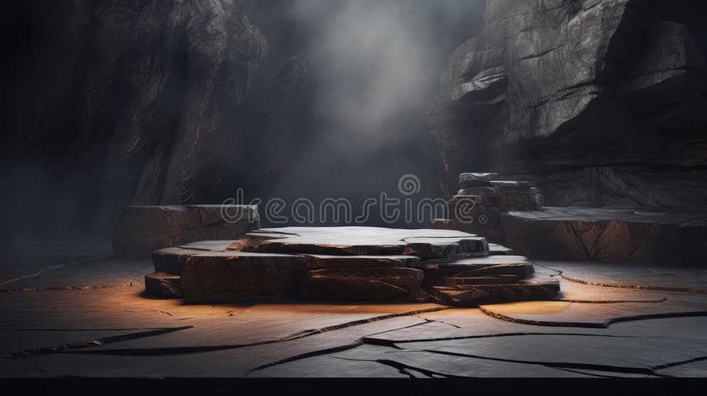 A Mysterious Cave Filled with Mist and Ancient Rock Formations Stock ...