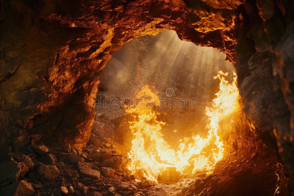 A Mysterious Cave with a Mesmerizing Fire Burning Inside. Perfect for ...