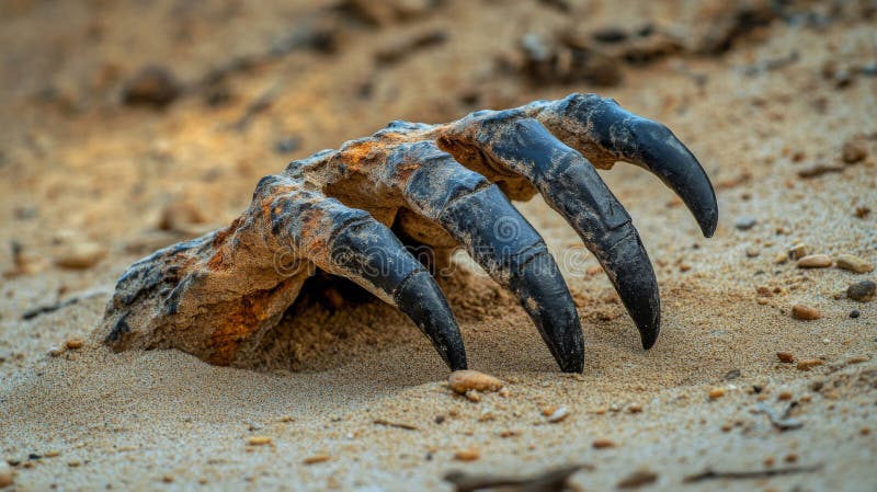 A Mysterious Claw Emerges from the Sandy Terrain. Its Sharp Edges Glint ...
