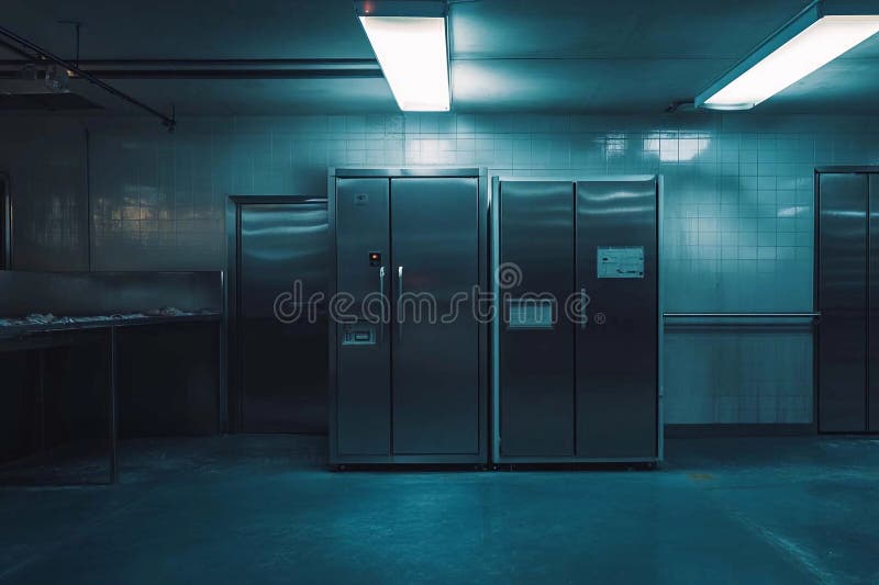 Mysterious Cold Storage Room Illuminated by Fluorescent Lights in an ...