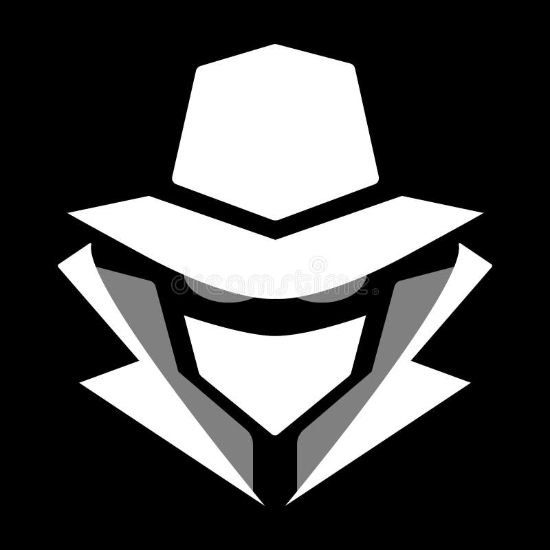 Mysterious Computer Hacker Icon. White and Grey. Isolated on Black ... Mysterious Computer Hacker Icon. White and Grey. Isolated on Black ...
