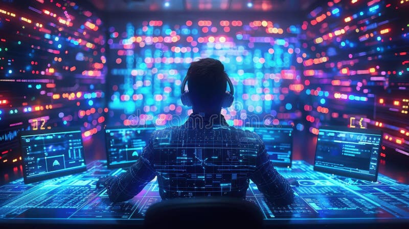 A Mysterious Computer Hacker is Sitting at His Computer. the Concept of ...