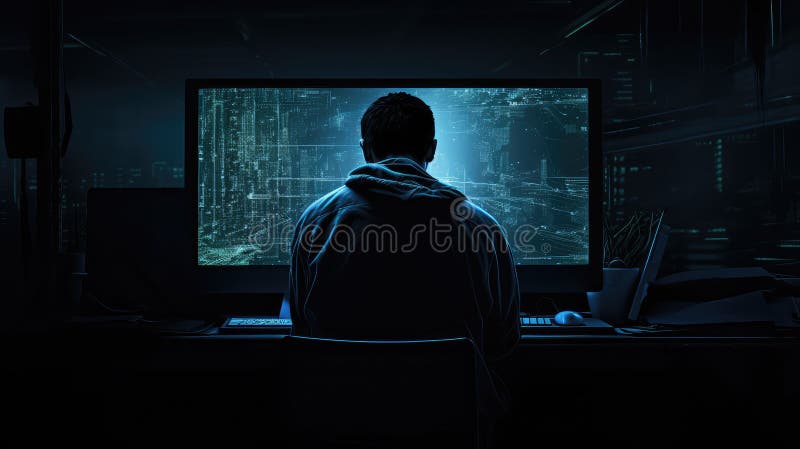 Mysterious Computer Screen Dark Stock Illustration - Illustration of ...