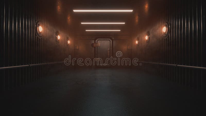 Mysterious Corridor Inside a Prison or Ship Background. Empty Stage ...
