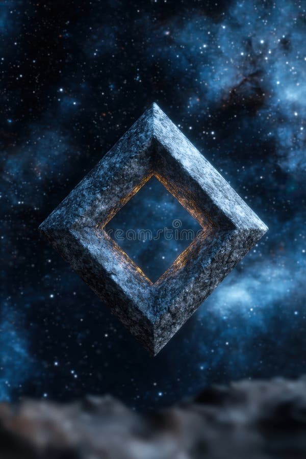 Mysterious Cosmic Cube in Starry Night Sky Stock Illustration ...