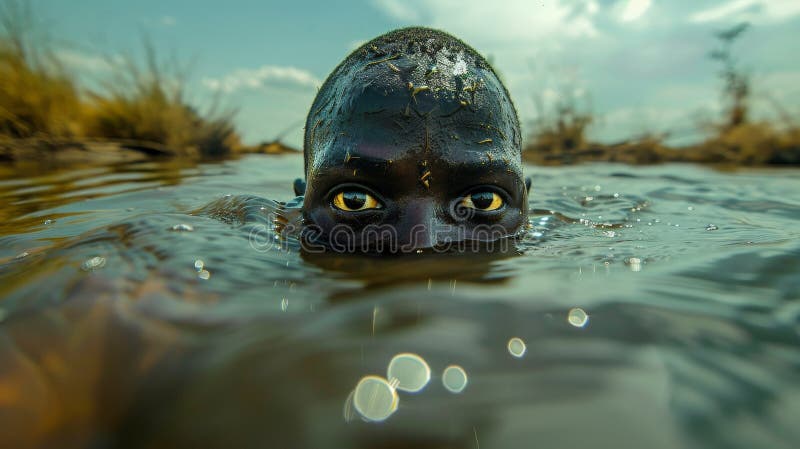 Mysterious Creature Emerging from Water Stock Illustration ...