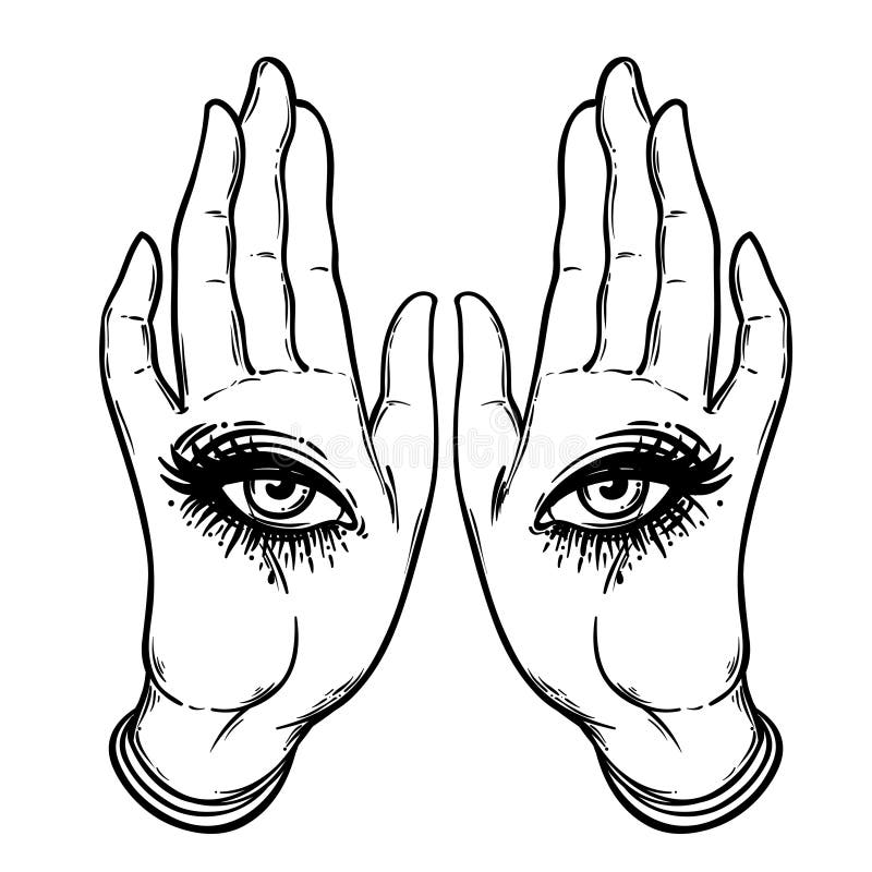 Mysterious Creature with Eyes on the Hands. Hand Drawn Illustration ...