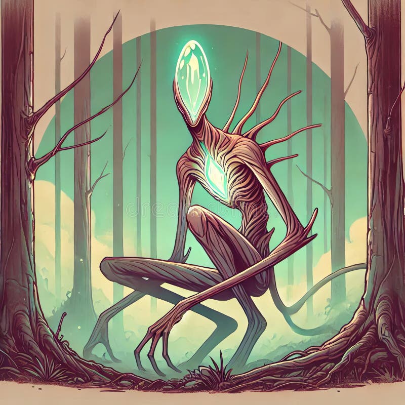 Mysterious Creature in a Forest Clearing Stock Illustration ...