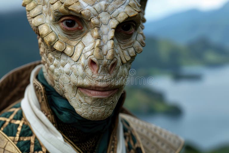 Mysterious Creature with Scaly Face and Intense Eyes Stock Illustration ...