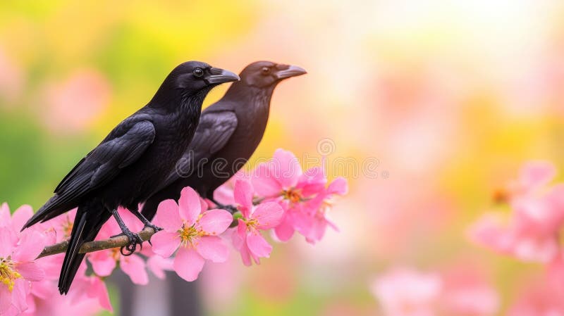 Mysterious Crows among Blossom in Spring Cemetery Scene Stock Image ...
