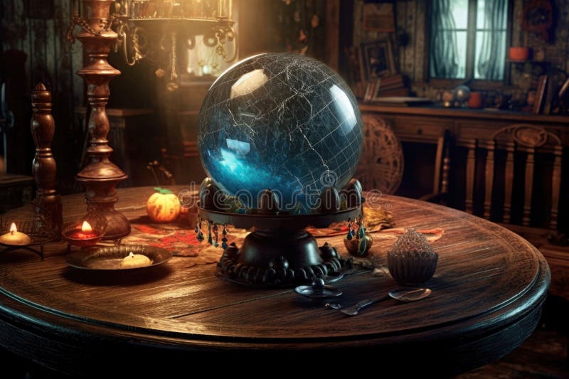 Mysterious Crystal Ball on a Witchs Table Stock Illustration ...