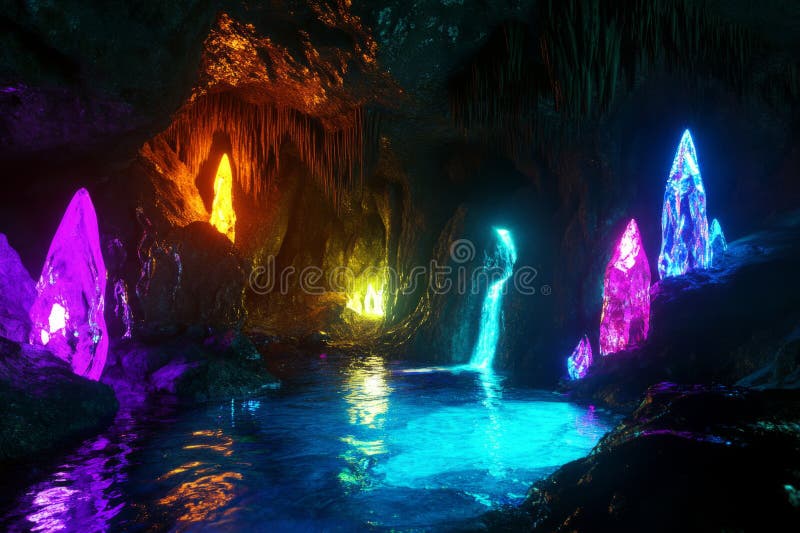 A Mysterious 3D Background of an Enchanted Cave Illuminated by Glowing ...