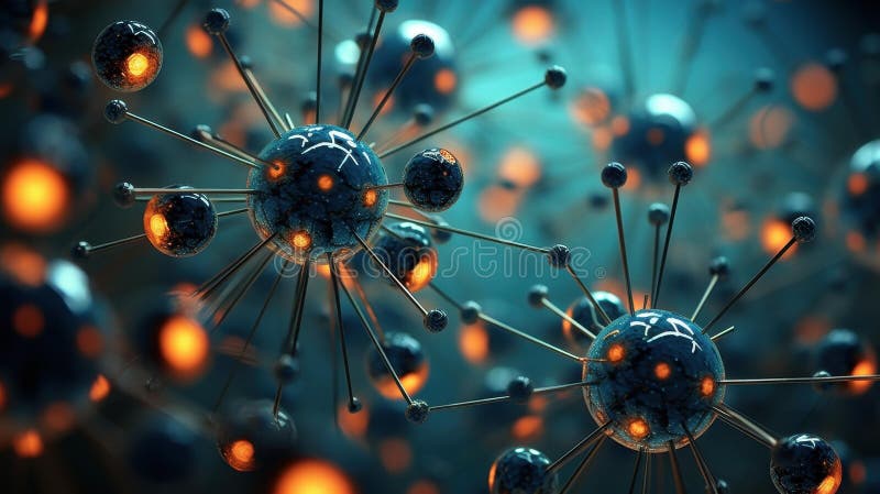 Mysterious Dark Blue Background with Vibrant Orange Bio Elements and ...