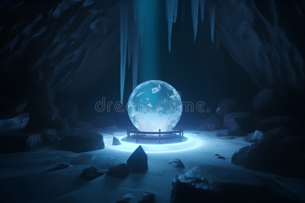 Mysterious Dark Cave with Crystal Ball. 3D Rendering Stock Illustration ...